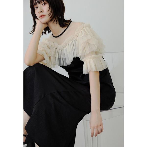 ZOZO問い合わせ番号:99453500ショップ:bflat，ビーフラットブランド:niana，ニアナ商品名:チュールフリルサテンフレアドレス パーティードレス オケージョンドレス 結婚式 二次会 同窓会 成人式 お呼ばれワンピースカテゴリ...