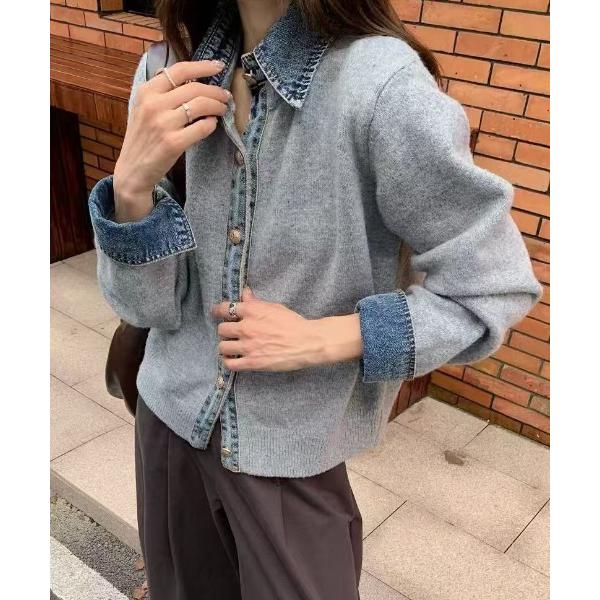 『セール実施中』ZOZO問い合わせ番号:99486387ショップ:Bonjour Sagan，ボンジュールサガンブランド:LAC-VERT，ラック・ヴェール，Bonjour Sagan，ボンジュールサガン商品名:デニムドッキングニットカーデ...