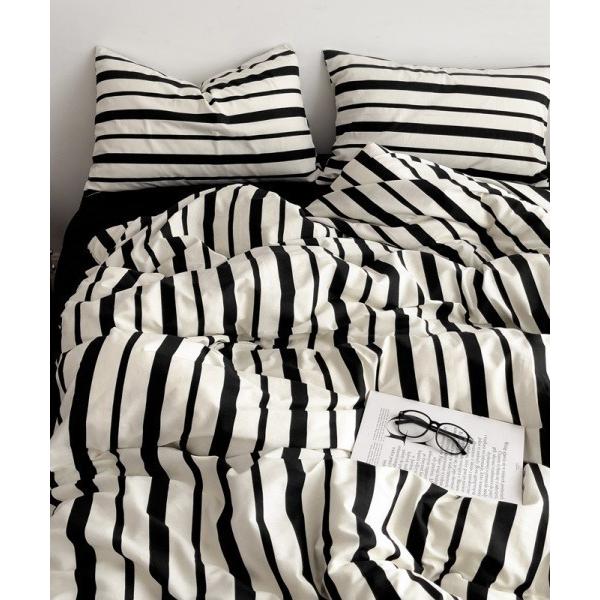 ZOZO問い合わせ番号:99486484ショップ:Fun &amp; Daily，ファンアンドデイリーブランド:Fun &amp; Daily，ファンアンドデイリー商品名:F＆D : 4ピース ストライプ ベッドカバー 枕カバー 寝具（ダブ...