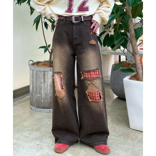 『タイムセール実施中』ZOZO問い合わせ番号:99489241ショップ:CIAOPANIC，チャオパニックブランド:CIAOPANIC，チャオパニック商品名:ドット×チェックダメージデニムパンツカテゴリ:パンツ>デニムパンツブランド品...