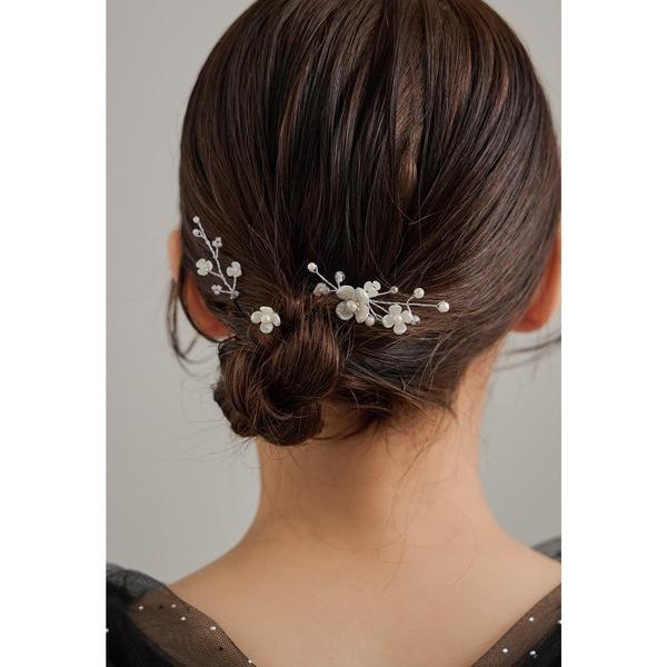 ZOZO問い合わせ番号:99585529ショップ:bflat，ビーフラットブランド:niana，ニアナ商品名:パールフラワーモチーフヘアピン3本セット Uピン パール ビーズ ヘアアクセサリー ゴールド シルバー 結婚式 二次会 成人式 同...
