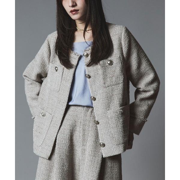 『タイムセール実施中』ZOZO問い合わせ番号:99616593ショップ:Ada.，エイダブランド:W:Huku，フーク商品名:ウールミックス ツイード ノーカラー ジャケット / Wool-Blend Tweed Collarless Ja...