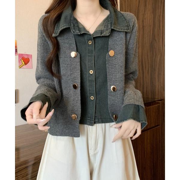 『タイムセール実施中』ZOZO問い合わせ番号:99629836ショップ:ABITOKYO，アビトーキョーブランド:Diosfront，ディオスフロント，ABITOKYO，アビトーキョー商品名:レイヤード風デニムドッキングニットカーディガンカ...