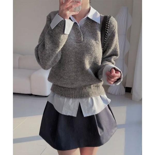 ZOZO問い合わせ番号:99733808ショップ:Ada.，エイダブランド:VIVID LADY，ビビッドレディー商品名:ポロ襟 シャツドッキング ニットプルオーバーカテゴリ:トップス>ニット/セーターブランド品番:c25bldo33...