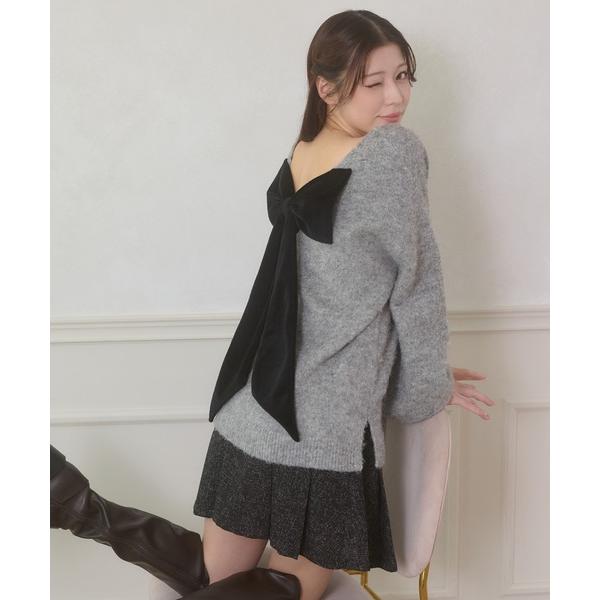 『セール実施中』ZOZO問い合わせ番号:99766141ショップ:Ambre Neige，アンブルネージュブランド:Ambre Neige，アンブルネージュ商品名:back velor ribbon v neck knit / バックベロア...
