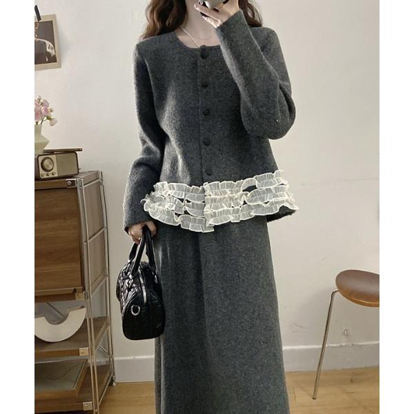 『セール実施中』ZOZO問い合わせ番号:99797344ショップ:ABITOKYO，アビトーキョーブランド:Diosfront，ディオスフロント，ABITOKYO，アビトーキョー商品名:裾異素材フリルニットカーディガンセットアップカテゴリ:...