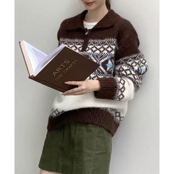 『タイムセール実施中』ZOZO問い合わせ番号:99797523ショップ:Ada.，エイダブランド:CLOTHY，クロシィ商品名:【レトロムード漂うフェアアイル柄】ノルディック柄ハーフジップニットトップスカテゴリ:トップス>ニット/セー...