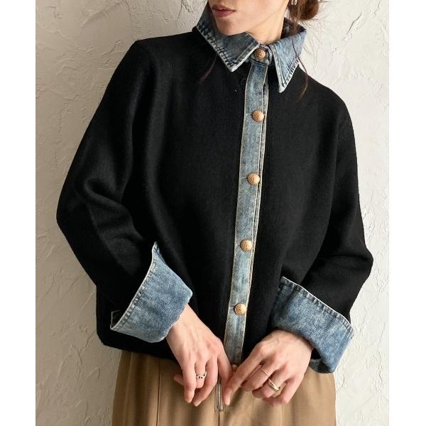 『セール実施中』ZOZO問い合わせ番号:99859507ショップ:wears，ウェアーズブランド:She's Closet，シーズクローゼット商品名:フェイクレイヤード異素材ドッキングデニム切替ニットカーディガンカテゴリ:トップス>カ...