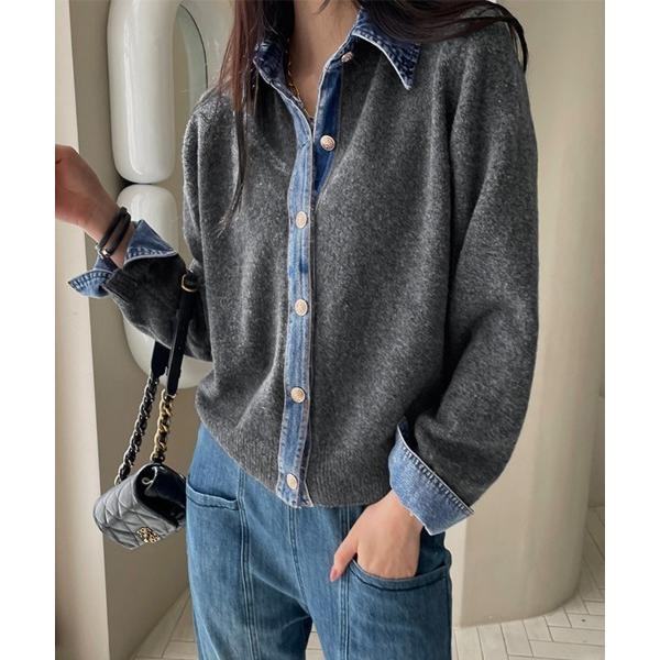 『タイムセール実施中』ZOZO問い合わせ番号:99899220ショップ:Bonjour Sagan，ボンジュールサガンブランド:ONEP STAR，ワンピスター，Bonjour Sagan，ボンジュールサガン商品名:デニム襟異素材ミックスニ...