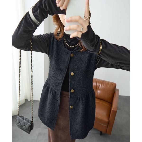 ZOZO問い合わせ番号:99901104ショップ:ReDial，リダイアルブランド:ReDial，リダイアル商品名:ツイード調ノーカラーペプラムジレカテゴリ:トップス>ベストブランド品番:60616/61741素材:ポリエステル77%...