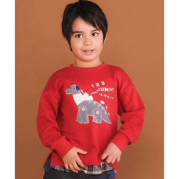 『タイムセール実施中』ZOZO問い合わせ番号:99931552ショップ:BEBE ONLINE STORE，ベベ オンラインストアブランド:SLAP SLIP，スラップスリップ商品名:はたらくくるま恐竜パッチ刺しゅう×チェック切替トレーナー...