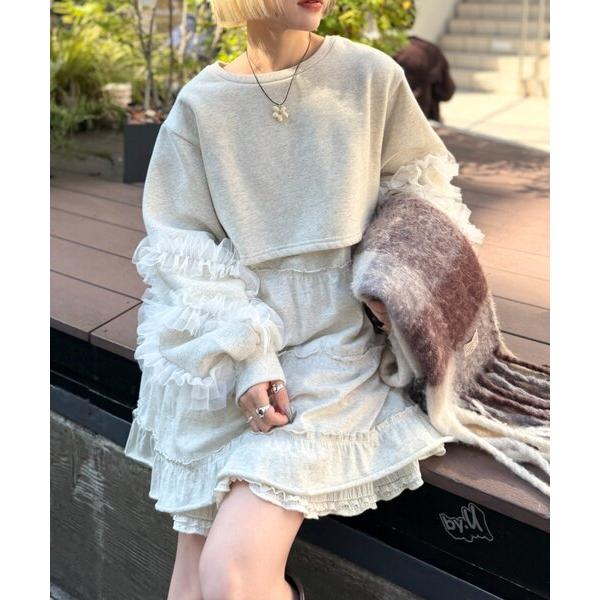 ZOZO問い合わせ番号:99935818ショップ:w closet，ダブルクローゼットブランド:w closet，ダブルクローゼット商品名:「リバイバル/４色展開」チュールフリルスウェットワンピース「WEB限定」カテゴリ:ワンピース/ドレス...