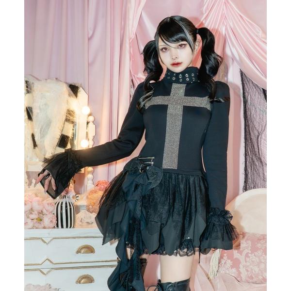 ZOZO問い合わせ番号:100002047ショップ:Jammin.，ジャミン ドットブランド:AVENCHUMU，アバンチュウム商品名:Rhinestone cross chiffon hem one-pieceカテゴリ:ワンピース/ドレス...