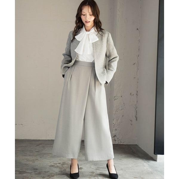 『セール実施中』ZOZO問い合わせ番号:100066767ショップ:RIVER FIELD &amp; Co.，リバーフィールド　アンド　コーブランド:Flolia，フロリア商品名:ノーカラー ツイードジャケット 巻きスカート風 ワイドパン...