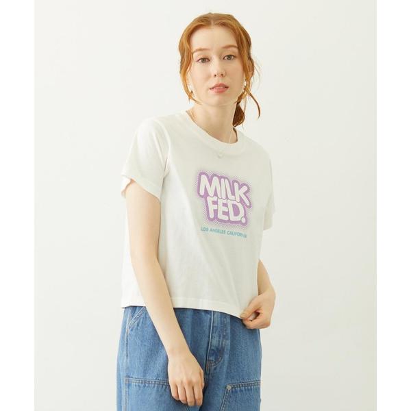 ZOZO問い合わせ番号:100138239ショップ:MILKFED.，ミルクフェドブランド:MILKFED.，ミルクフェド商品名:GLITTER HALFTONE LOGO COMPACT S/S TEEカテゴリ:トップス>Tシャツ/...