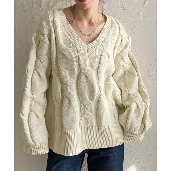 『セール実施中』ZOZO問い合わせ番号:100173295ショップ:wears，ウェアーズブランド:She's Closet，シーズクローゼット商品名:オーバーサイズ長袖深Vネックざっくりケーブルニットカテゴリ:トップス>ニット/セー...