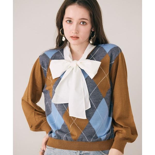 『セール実施中』ZOZO問い合わせ番号:100175615ショップ:Rose Tiara，ローズティアラブランド:Audie a Muses，オーディアミューズ商品名:アーガイルリボンタイ付きニットプルオーバーカテゴリ:トップス>ニッ...
