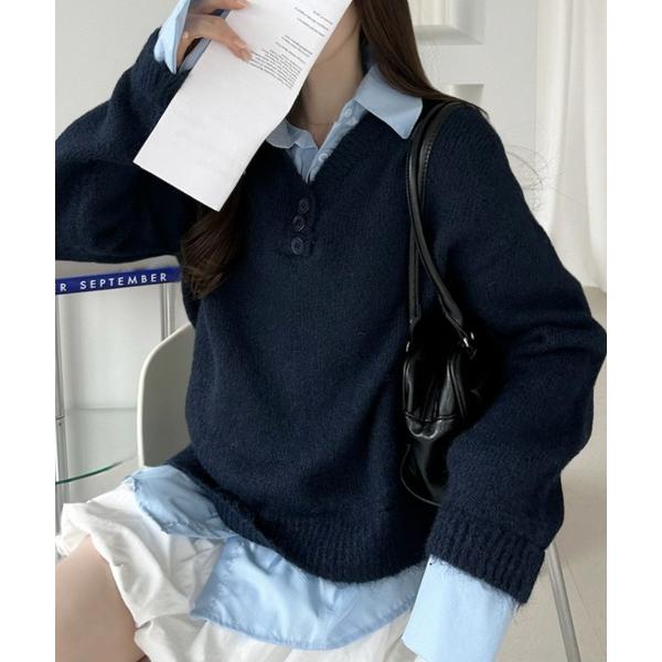 『タイムセール実施中』ZOZO問い合わせ番号:100175676ショップ:Ada.，エイダブランド:Ada.，エイダ商品名:シャツ レイヤード風 ニット プルオーバーカテゴリ:トップス>ニット/セーターブランド品番:ada2886素材...