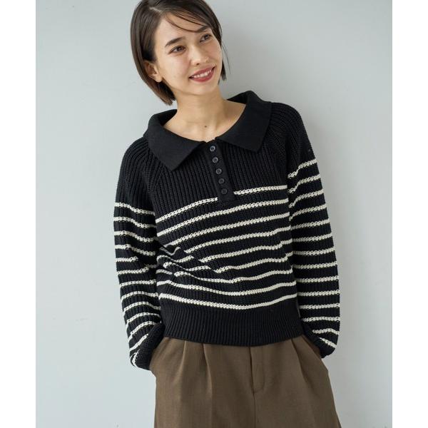 『セール実施中』ZOZO問い合わせ番号:100176381ショップ:Auntie Rosa，アンティローザブランド:mil，ミル商品名:パネルボーダー ポロニット【585149】カテゴリ:トップス>ニット/セーターブランド品番:MXA...