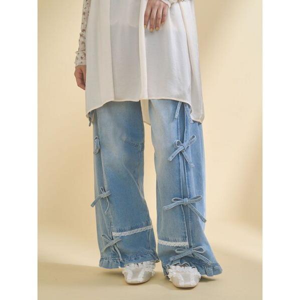 ZOZO問い合わせ番号:100224090ショップ:merry jenny，メリージェニーブランド:merry jenny，メリージェニー商品名:バレルレッグリボンデニムパンツカテゴリ:パンツ>デニムパンツブランド品番:2826107...