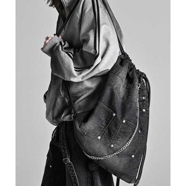 ZOZO問い合わせ番号:100234233ショップ:ADRER，アドラーブランド:ADRER，アドラー商品名:Chain Denim Knapsack / チェーンデニムナップサックカテゴリ:バッグ>バックパック/リュックブランド品番...