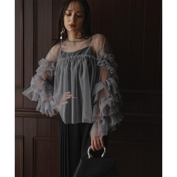 ZOZO問い合わせ番号:100345385ショップ:nissen，ニッセンブランド:Callarus，カラルス商品名:＜単品＞ボリュームスリーブフリルデザインチュールブラウス〔Callarus〕カテゴリ:トップス>シャツ/ブラウスブラ...