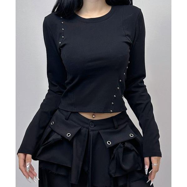 ZOZO問い合わせ番号:100346176ショップ:FOLLOWIN，フォロウィンブランド:FOLLOWIN，フォロウィン商品名:4COLOR/スタッズアクセントアシンメトリートップスカテゴリ:トップス>Tシャツ/カットソーブランド品...