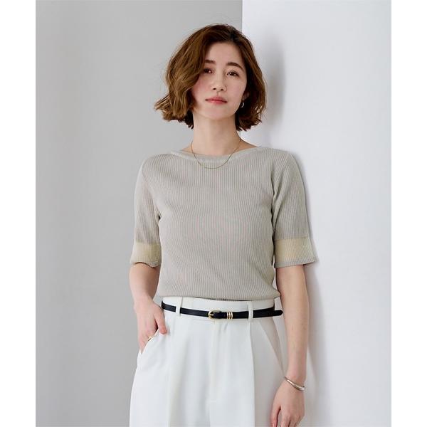 ZOZO問い合わせ番号:100380837ショップ:ur's，ユアーズブランド:ur's，ユアーズ商品名:袖口シアー5分袖リブニットカテゴリ:トップス>ニット/セーターブランド品番:BHXN2368素材:【本体】 レーヨン 89% ナ...