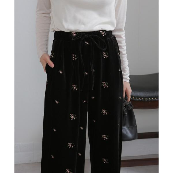 『タイムセール実施中』ZOZO問い合わせ番号:100412468ショップ:me Jane，ミージェーンブランド:pumpkin port，パンプキンポート，meJane，ミージェーン商品名:花柄刺繍 ベロア イージーワイド パンツ（裏地付き...