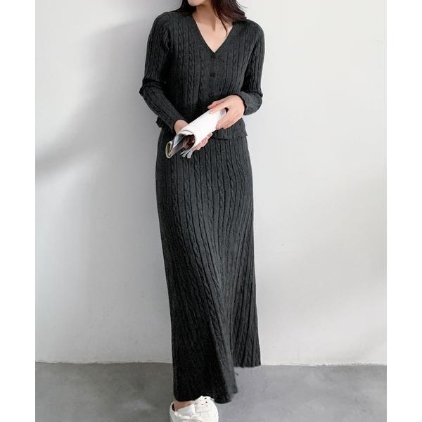 『タイムセール実施中』ZOZO問い合わせ番号:100413654ショップ:RIVER FIELD &amp; Co.，リバーフィールド　アンド　コーブランド:LOWO，ロワ商品名:Vネック ニットカーディガン 長袖 ロングスカート セットア...