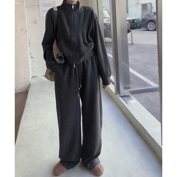 ZOZO問い合わせ番号:100414837ショップ:RIVER FIELD &amp; Co.，リバーフィールド　アンド　コーブランド:LOWO，ロワ商品名:スウェット ハイネック ダブルジップ トップス ワイドパンツ 2点セットアップ レ...