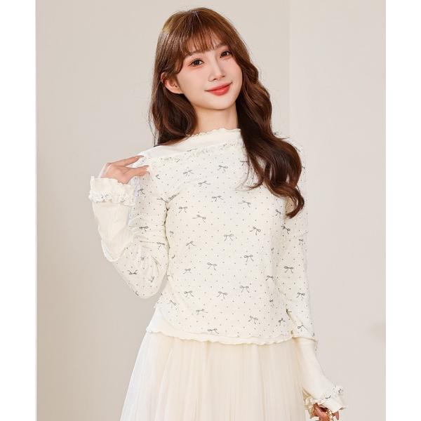 『タイムセール実施中』ZOZO問い合わせ番号:100415175ショップ:Lace Ladies，レースレディースブランド:Anely，アネリー商品名:リボン プリント フリル レイヤード トップスカテゴリ:トップス>Tシャツ/カット...