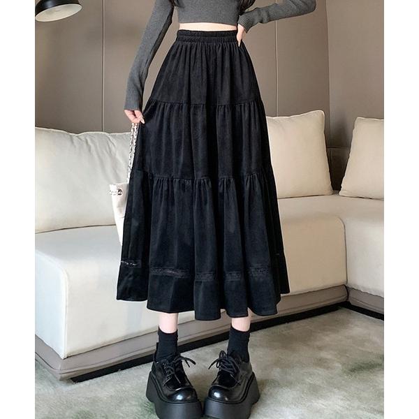 『タイムセール実施中』ZOZO問い合わせ番号:100415250ショップ:Lace Ladies，レースレディースブランド:Lace Ladies，レースレディース商品名:ベロア調 レース ティアード ロング スカートカテゴリ:スカート&g...