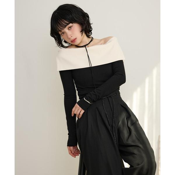 ZOZO問い合わせ番号:100415259ショップ:LAULEN，ローレンブランド:LAULEN，ローレン商品名:cotton blend square collar tops /コットンブレンド配色スクエアカラー長袖トップスカテゴリ:トッ...