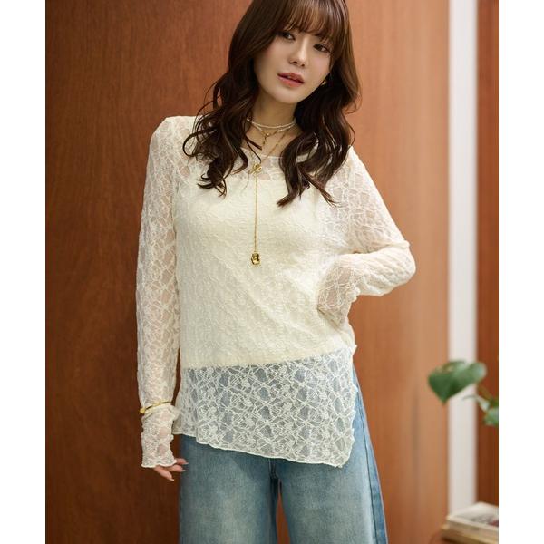 ZOZO問い合わせ番号:100415296ショップ:LAULEN，ローレンブランド:LAULEN，ローレン商品名:side slit lace sheer tops /サイドスリットレースシアートップスカテゴリ:トップス>その他トップ...