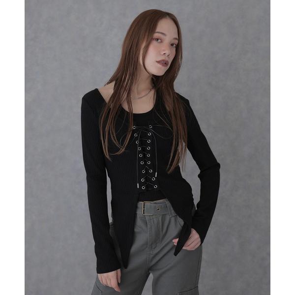 『タイムセール実施中』ZOZO問い合わせ番号:100415328ショップ:Lace Ladies，レースレディースブランド:SUWDEE，スーディー商品名:lace up halter layered rib topsカテゴリ:トップス&g...