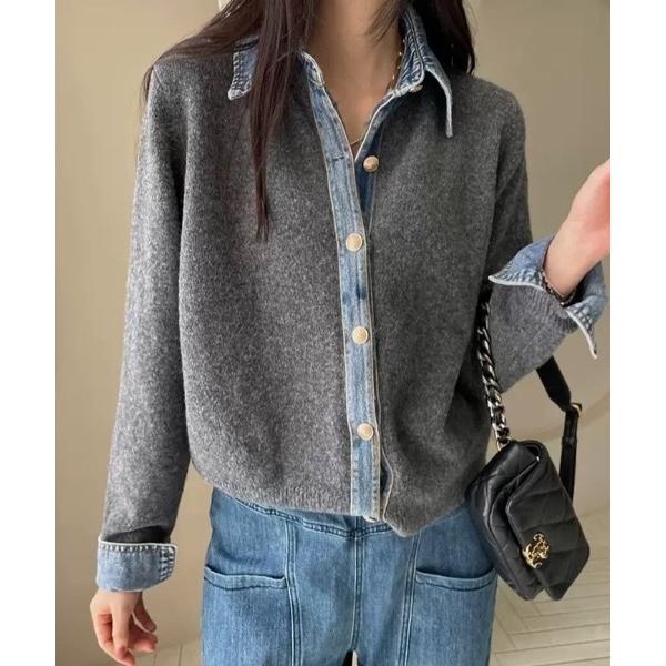 『セール実施中』ZOZO問い合わせ番号:100415431ショップ:Auntie Rosa，アンティローザブランド:FUNdaysion，ファンデイション商品名:デニムドッキングニットカーディガンカテゴリ:トップス>ニット/セーターブ...