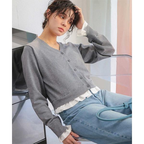 ZOZO問い合わせ番号:100449504ショップ:titivate，ティティベイトブランド:titivate，ティティベイト商品名:フリルシャツドッキングニットカーディガンカテゴリ:トップス>カーディガン/ボレロブランド品番:AHX...