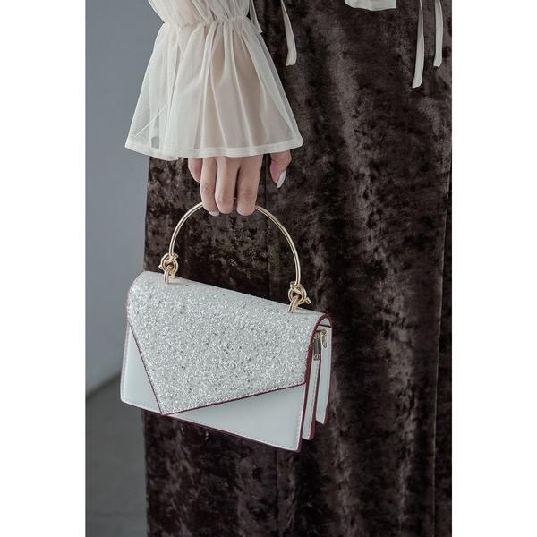ZOZO問い合わせ番号:100455294ショップ:bflat，ビーフラットブランド:niana，ニアナ商品名:グリッタースクエアハンドバッグ パーティーバッグ ミニ ショルダー 結婚式 二次会 成人式 同窓会 お呼ばれ フォーマル オケー...