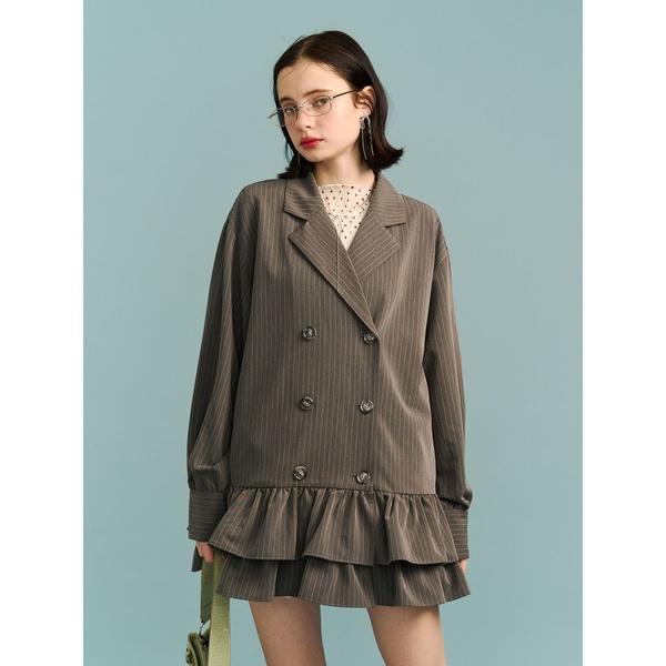 ZOZO問い合わせ番号:100492747ショップ:jouetie，ジュエティブランド:jouetie，ジュエティ商品名:ヘムフリルトレンチミニワンピース 春服　赤チェック　ベージュ　グレーカテゴリ:ワンピース/ドレス>ワンピースブラ...