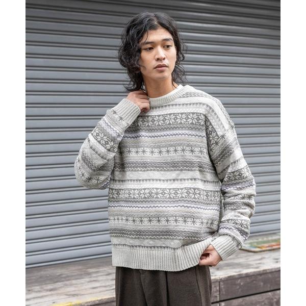 『タイムセール実施中』ZOZO問い合わせ番号:100524258ショップ:RAGEBLUE，レイジブルーブランド:RAGEBLUE，レイジブルー商品名:FAIR ISLE PATTERN MALL KNIT CREW / フェアアイル/モー...