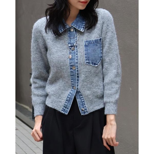 『タイムセール実施中』ZOZO問い合わせ番号:100618969ショップ:Bonjour Sagan，ボンジュールサガンブランド:Doumoi，ドゥモエ，Bonjour Sagan，ボンジュールサガン商品名:デニム切替ニットカーディガンカテ...