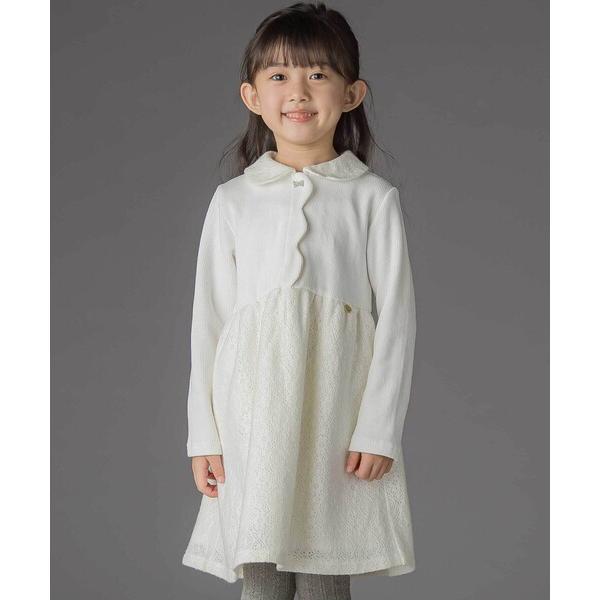 『タイムセール実施中』ZOZO問い合わせ番号:100650484ショップ:BEBE ONLINE STORE，ベベ オンラインストアブランド:BeBe Petits Pois Vert，ベベプチポワヴェール商品名:ニットリブ+レース起毛ドッ...