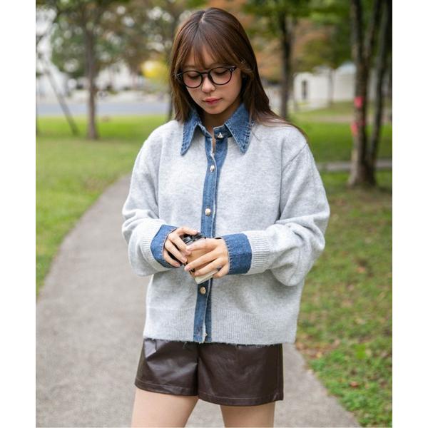 『タイムセール実施中』ZOZO問い合わせ番号:100653068ショップ:DIAVEL，ディアベルブランド:GORGE，ゴージ，DIAVEL，ディアベル商品名:《デニム衿×フェイクレイヤード》レディース ニットトップス ミドル丈 秋冬カテゴ...