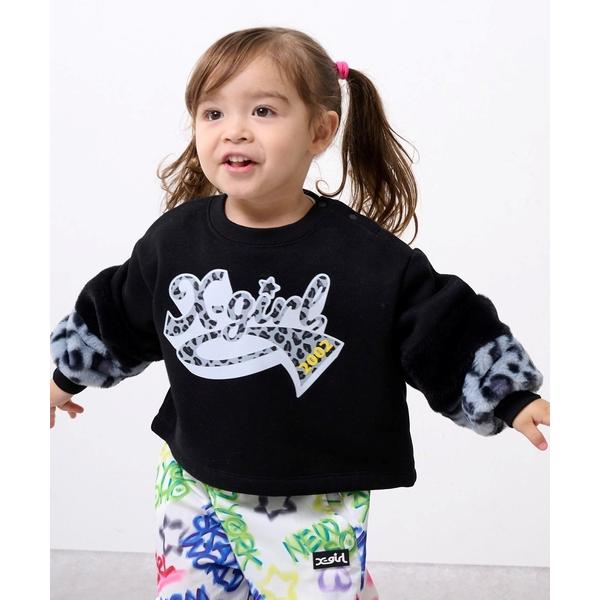 『セール実施中』ZOZO問い合わせ番号:100684869ショップ:X-girl Stages，エックスガール ステージスブランド:X-girl Stages，エックスガールステージス商品名:総柄ロゴファー袖裏起毛ショートトレーナーカテゴリ...