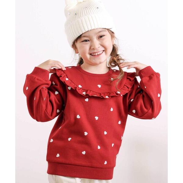 『タイムセール実施中』ZOZO問い合わせ番号:100685052ショップ:BEBE ONLINE STORE，ベベ オンラインストアブランド:SLAP SLIP，スラップスリップ商品名:ハート総柄フリル付きガーリートレーナー(80~130c...