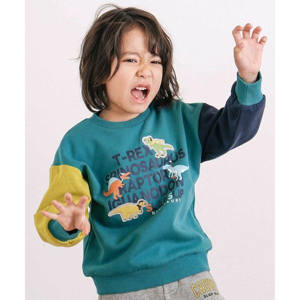 『タイムセール実施中』ZOZO問い合わせ番号:100685054ショップ:BEBE ONLINE STORE，ベベ オンラインストアブランド:SLAP SLIP，スラップスリップ商品名:袖配色恐竜ごちそうモチーフトレーナー(80~130cm...
