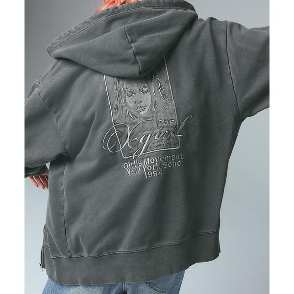 ZOZO問い合わせ番号:100686036ショップ:X-girl，エックスガールブランド:X-girl，エックスガール商品名:PIGMENT DYED FACE AND LOGO SQUARE PATCH ZIP UP SWEAT HOOD...