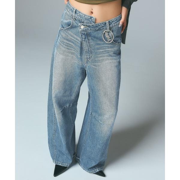 ZOZO問い合わせ番号:100686050ショップ:X-girl，エックスガールブランド:X-girl，エックスガール商品名:ASYMMETRIC WAIST BARREL LEG DENIM PANTSカテゴリ:パンツ>デニムパンツ...