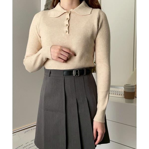 ZOZO問い合わせ番号:100686218ショップ:merrylatte，メリーラテブランド:merrylatte，メリーラテ商品名:ゴールドボタン ポロカラー リブニットトップス【NOUA】カテゴリ:トップス>ニット/セーターブラン...